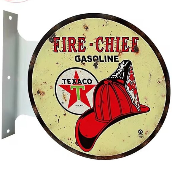 Wall Decor | Vintage Retro Double Sided Fire Chief Texaco Gasolne ...